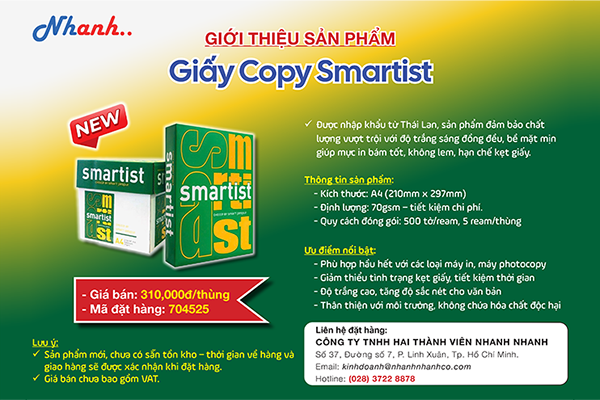 Giấy Copy Smartist A4-70gsm: Nhập Khẩu Thái Lan, Giá Tốt